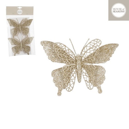 Novogodišnja dekoracija - clip butterfly set 2pcs 11x16 1143483 - champagne - edl ( 043239 )