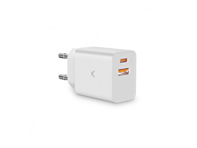 KSIX BXCDC30D ZIDNI Punjač 30W DUAL USB A+USB C KONEKTORI, BELI