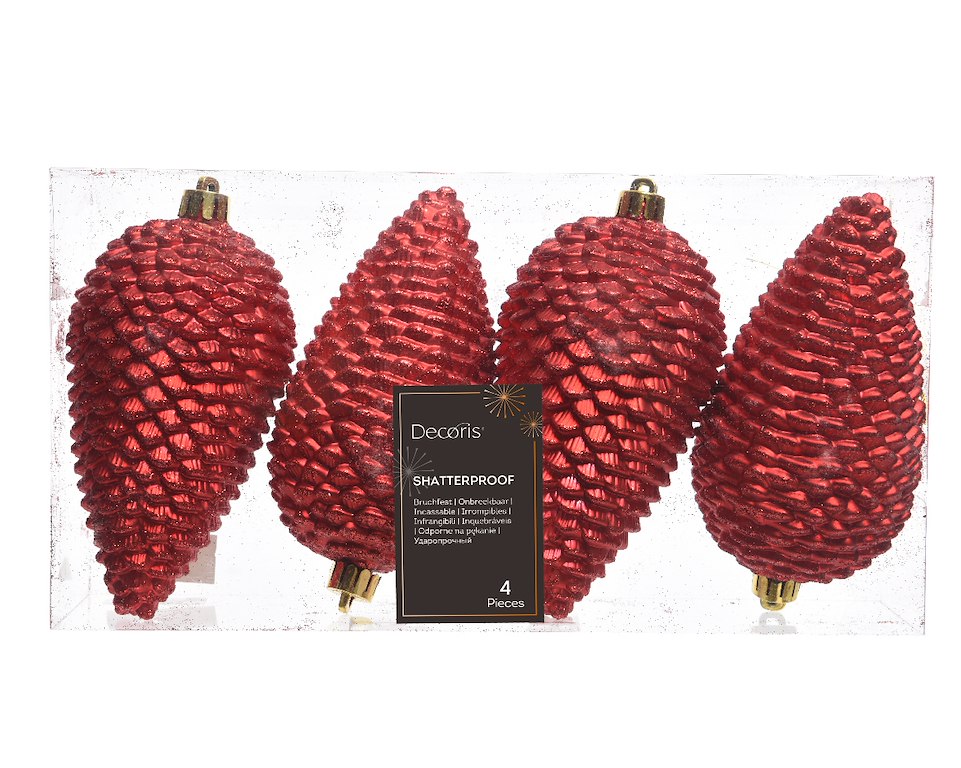 NG dekoracija - HANGING PINECONE SET 4pcs 12cm 028522 - Christmas red - KMG