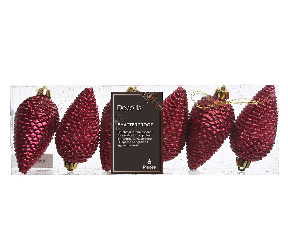 NG dekoracija - HANGING PINECONE SET 6pcs 8cm 028599 - Oxblood - KMG