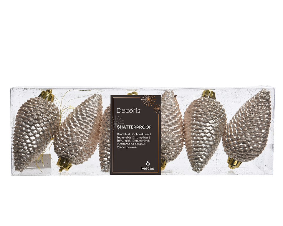 NG dekoracija - HANGING PINECONE SET 6pcs 8cm 028602 - Pearl - KMG