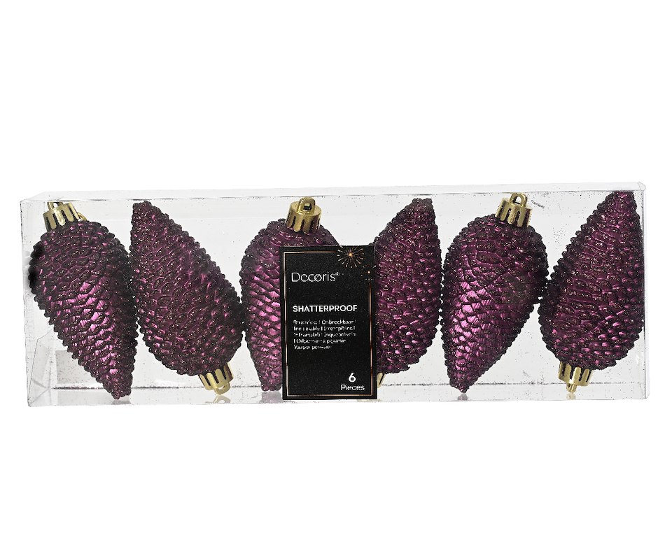 NG dekoracija - HANGING PINECONE SET 6pcs 8cm 028677 - Dark mauve - KMG