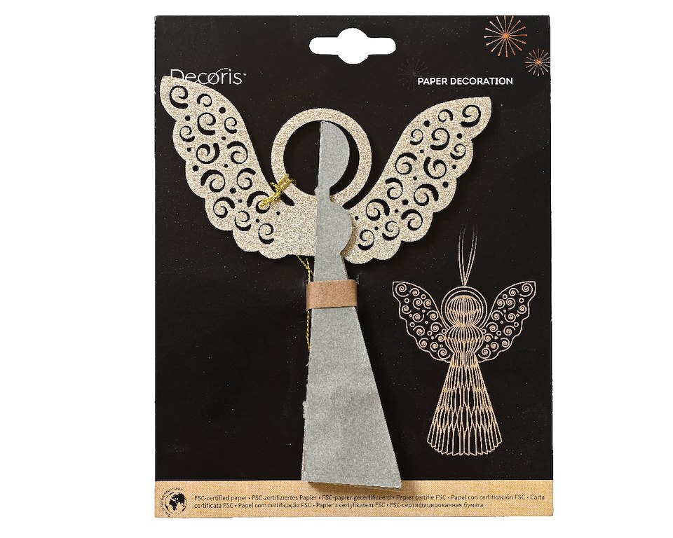 NG dekoracija - HANGING PAPER ANGEL 20cm 709260 - Grey - KMG