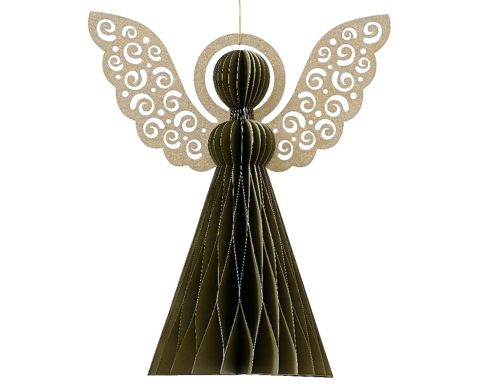 NG dekoracija - HANGING PAPER ANGEL 20cm 709261 - Green - KMG