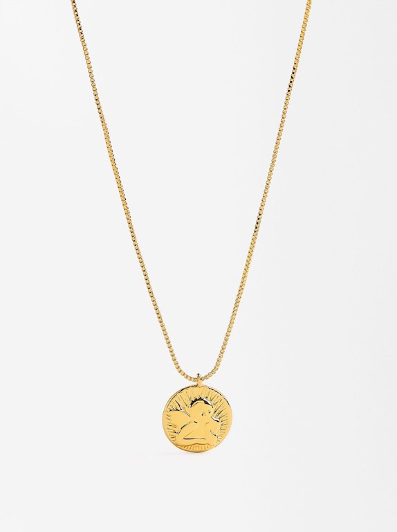 Short Angel Medal Necklace With 18k Gold Plating