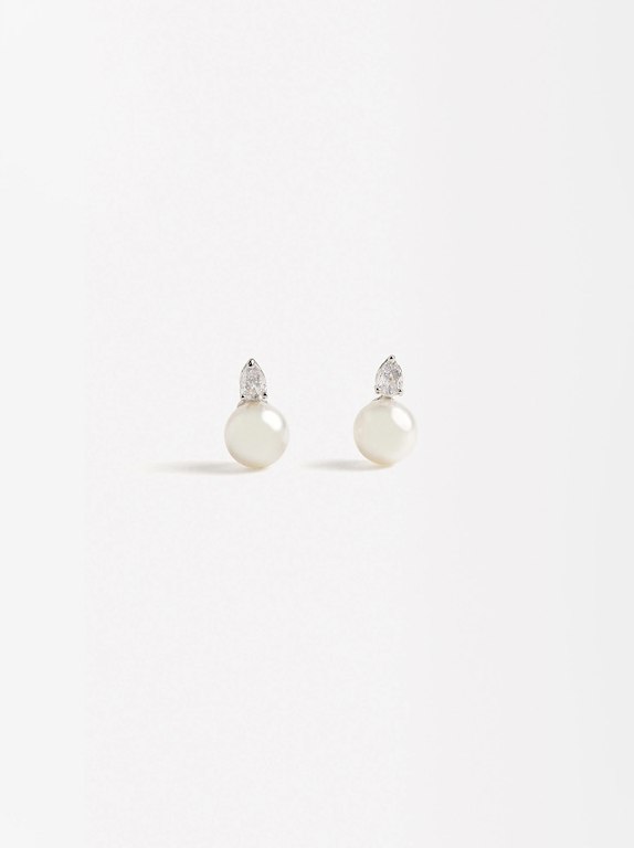 Short Earrings With Pearls And Zirconia