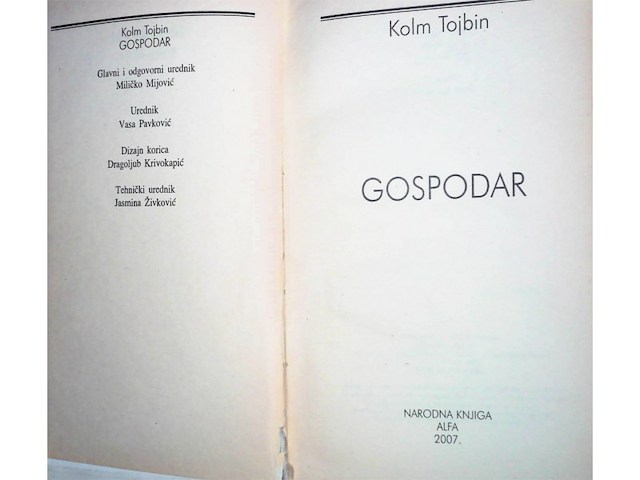 Kolmar Tojbin ➡️ Gospodar ➡️ 2007g ➡️ Narodna knjiga