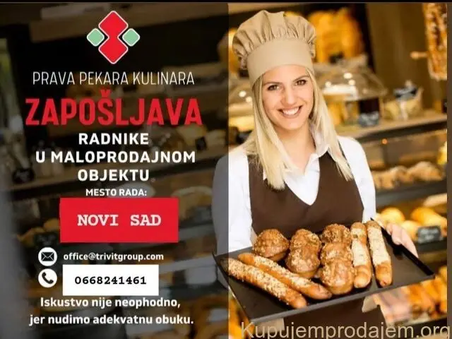 Cena na upit
Prava pekara Kulinara zapošljava radnike u maloprodajnom objektu