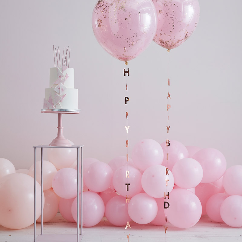 Traka za balone rose gold Happy Birthday 1m – 5kom