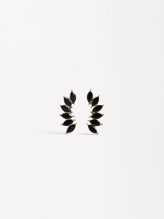 Leaf Earrings With Crystals