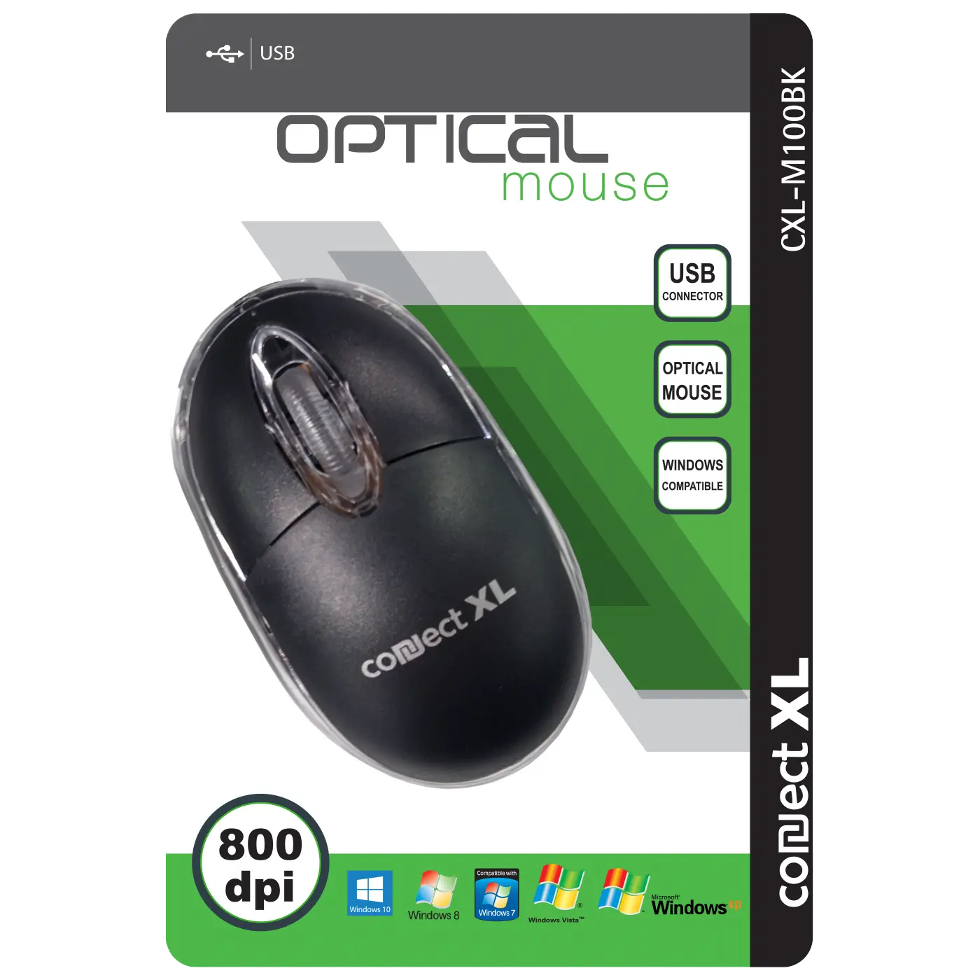 CONNECT XL Miš optički CXL-M100BK, 800dpi, USB, crni