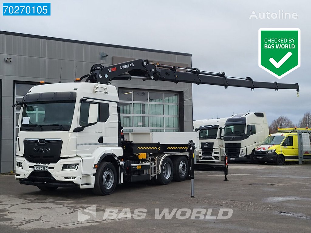 Novi MAN TGS 26.510 6X2 HIAB X-HIPRO 418EP-5 Kran Retarder Lenkachse Euro kamion s ravnom platformom