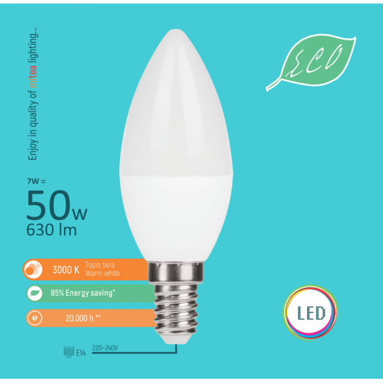 LED sijalica 7W E14 toplo bela 3000K