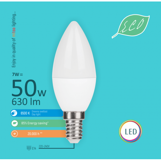 LED sijalica 7W E14 hladno bela 6500K