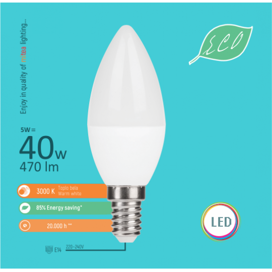 LED sijalica 5W E14 toplo bela 3000K