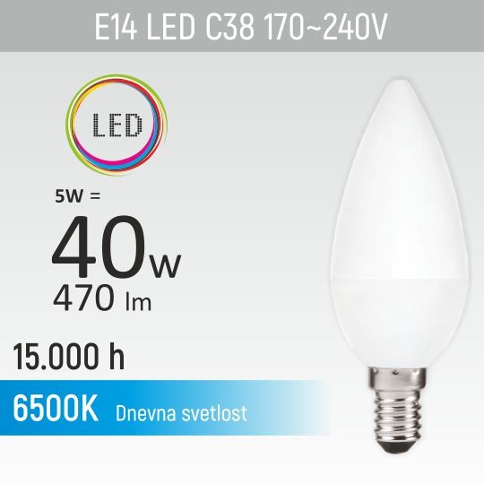 LED sijalica 5W E14 6500K hladno bela