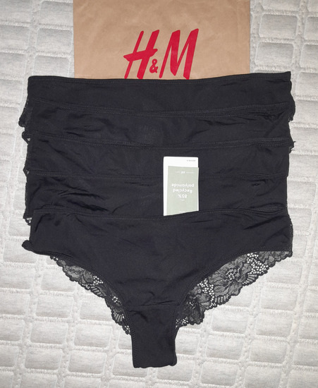 H&M 5kom microfiber cipka crne brazilke NOVO!%