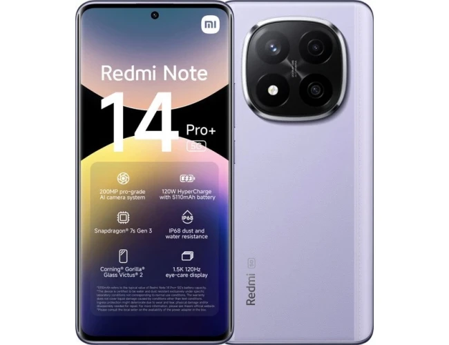 Xiaomi Redmi Note 14 Pro+ 5G 8/256GB ljubičasti mobilni 6.67" Octa Core Snapdragon 7s Gen 3 8GB 256GB 200Mpx+8Mpx+2Mpx Dual Sim