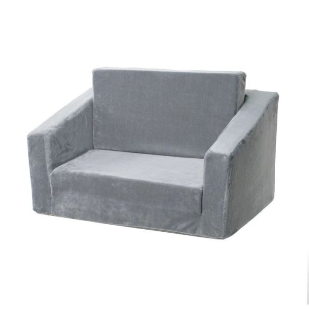 KINDER HOME Plišana dečija sofa-krevet 2u1 siva