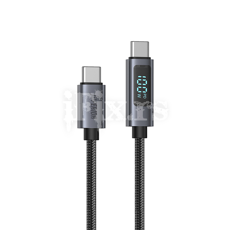 USB-C na USB-C kabl Superior SU-K107 pleteni 5A 100W sa LED ekranom 1m