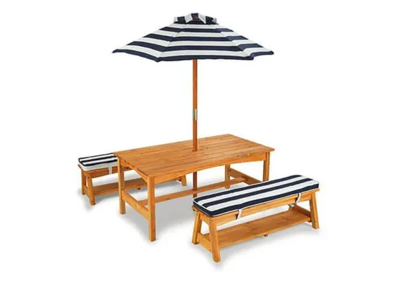 KidKraft Set sto sa suncobranom i dve klupice - Plavo-beli