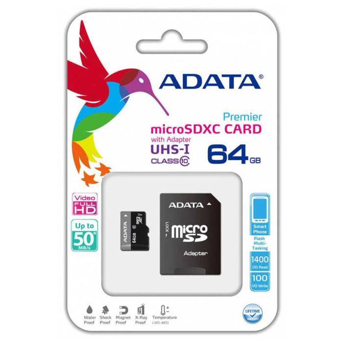 Memorijska kartica ADATA UHS-I MicroSDXC 64GB class 10 + adapter AUSDX64GUICL10