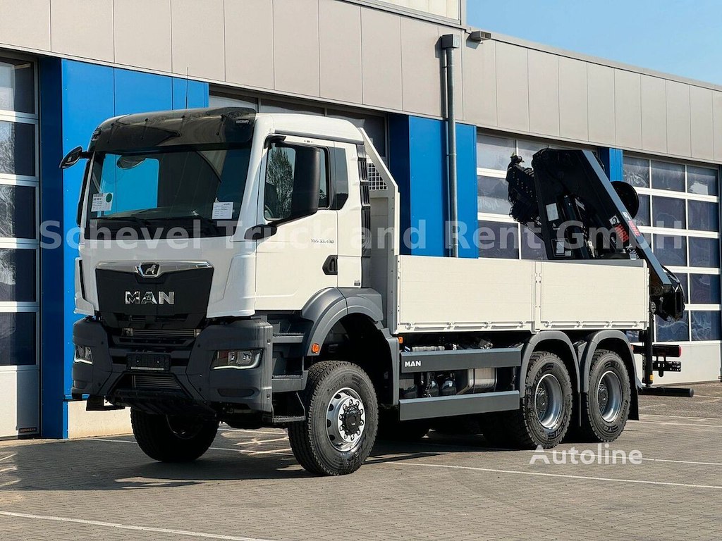 Novi MAN TGS 33.480 Pritsche HIAB 258-7 Seilw. Brunnenbau kamion s ravnom platformom