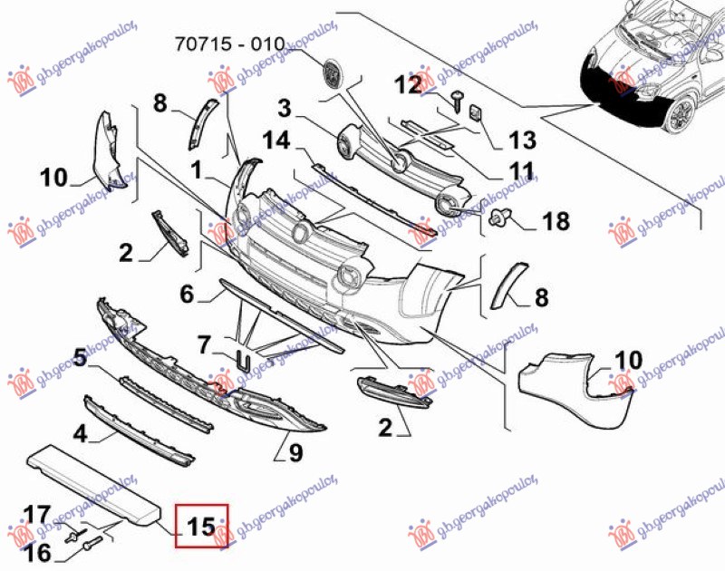 ZASTITA MOTORA ISPOD BRANIKA PLASTICNA (O) FIAT PANDA NEW (2012-) (OEM: 52119628)