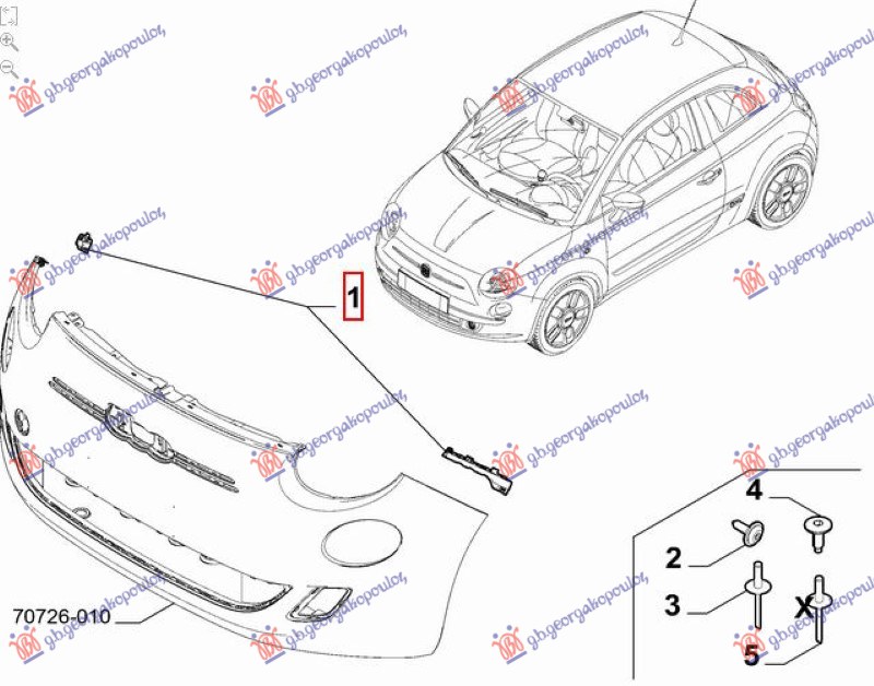 NOSAC PREDNJEG BRANIKA BOCNI PLASTICNI (O) Desna str. FIAT 500e (2021-) (OEM: 52140749)