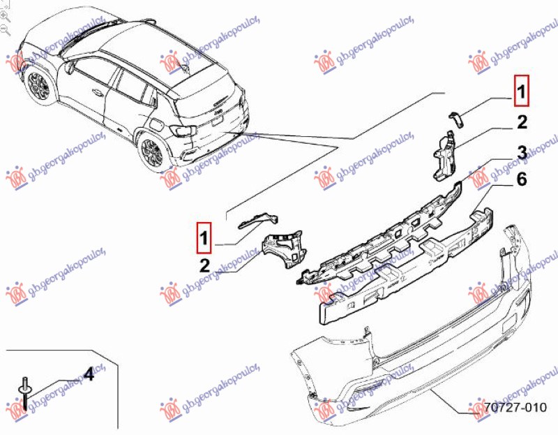 NOSAC ZADNJEG BRANIKA GORNJI BOCNI PLASTICNI (O) Leva str. JEEP AVENGER (2022-) (OEM: 52173341)