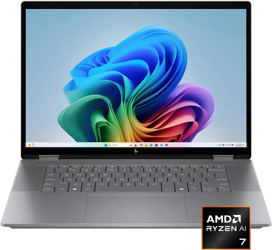 HP - OmniBook X Flip 2-in-1 - Copilot+ PC - 16" 2K Touch-Screen Laptop - AMD Ryzen AI 7 - 24GB Memory - 1TB SSD - Meteor Silver