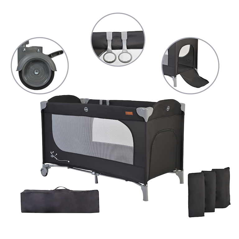 Cangaroo Prenosivi krevetac za bebe Skyglow I nivo Black CAN8932