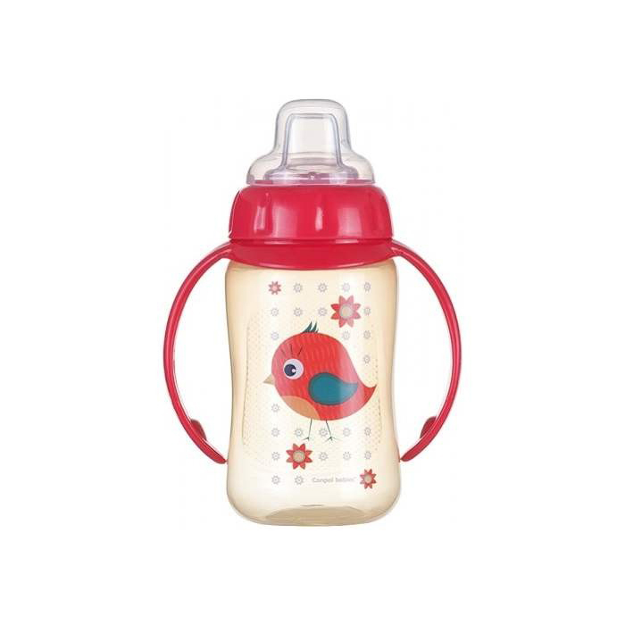 Canpol Bebi Flašica sa Kljunom i Ručkama Happy Animals Training 320ml Bird 56/512_red