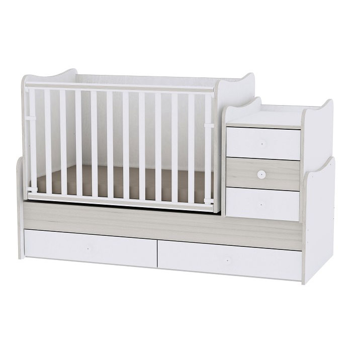 Lorelli Drveni krevetac za bebe Maxi Plus 70x160cm White/Light Oak 10150300036
