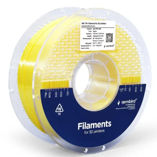 3DP-STPU1.75-01-Y Gembird Silk TPU Filament za 3D stampac 1.75mm, kotur 1KG YELLOW