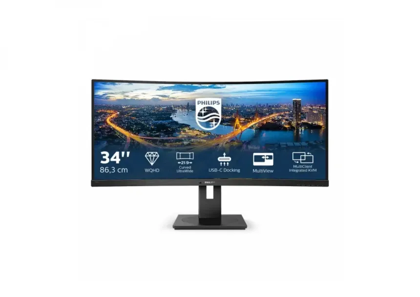 Monitor PHILIPS 346B1C/00 34"/VA,21:9,zakrivljen/3440x1440/100Hz/4ms GtG/HDMI,DP,USB,LAN/zvučnici
