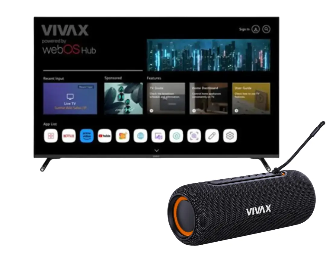 Vivax Televizor 65S60WO, 65" 4K UHD, Smart, Crni + Vivax Bluetooth zvučnik BS-110, Crni