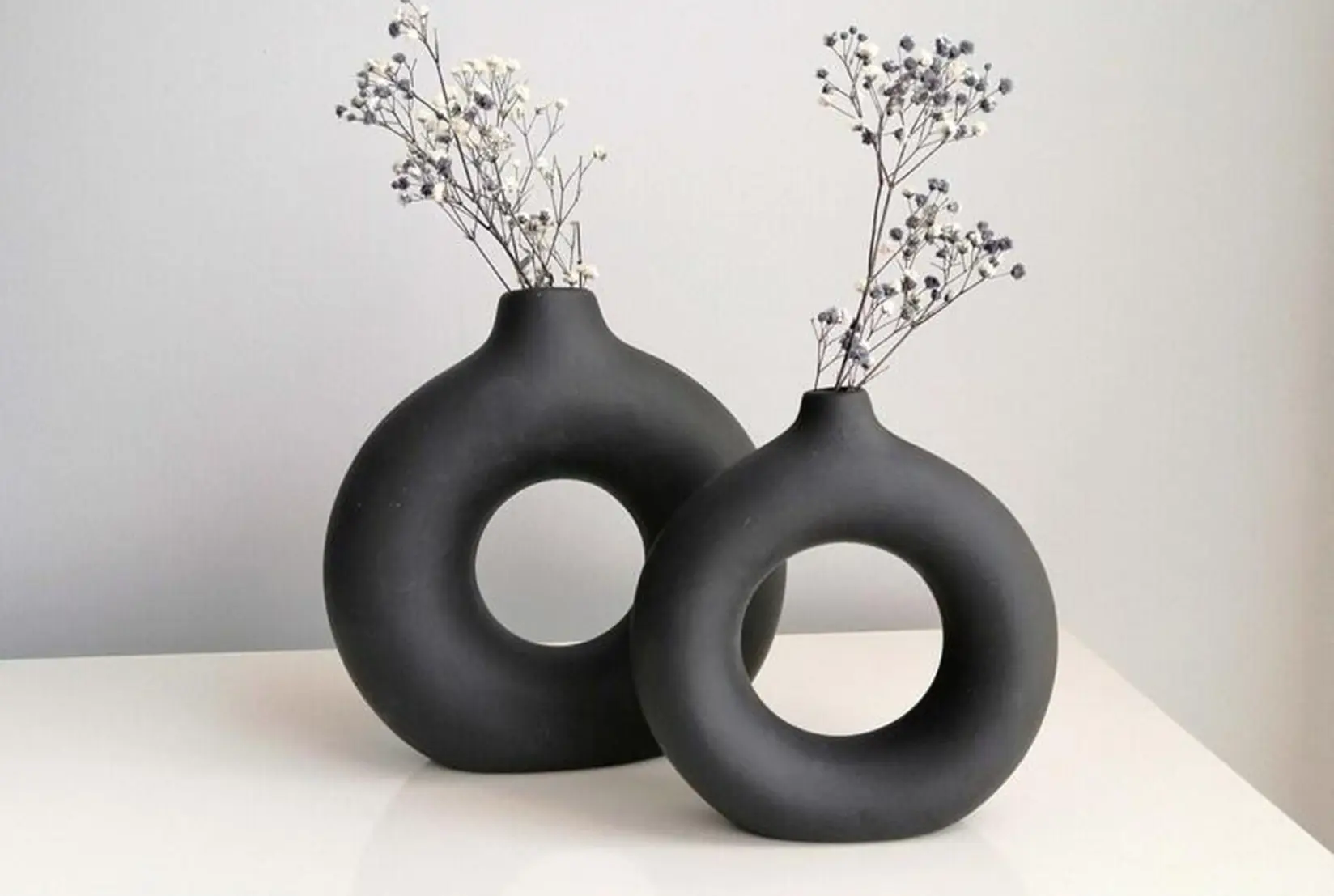 Aberto Design Set vaza Iskandinav Halka, 15x4x20cm, 15x4x16cm, 2 komada, Crne