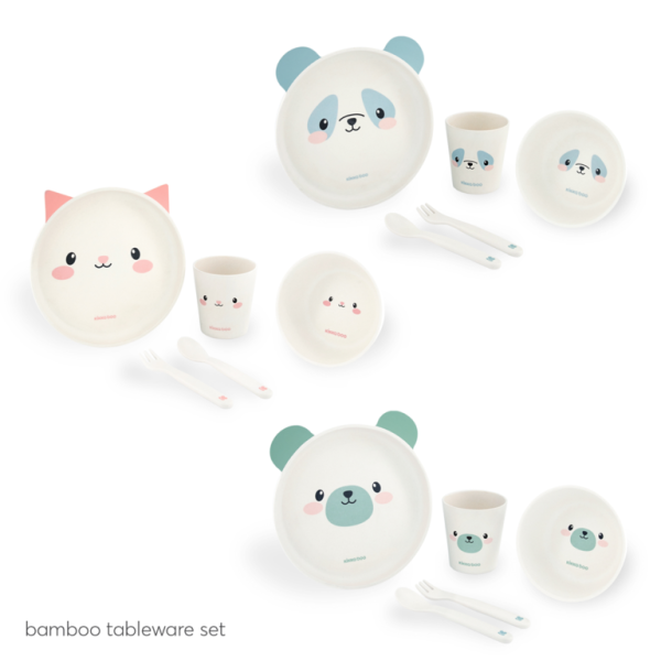 KikkaBoo Set posuđa od bambusa Cat Pink (KKB40073)