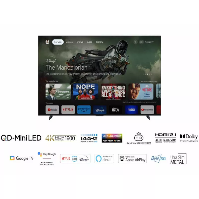 Televizor TCL 98C805/Mini LED-QLED/98″/4K HDR/144Hz/Google TV/crna