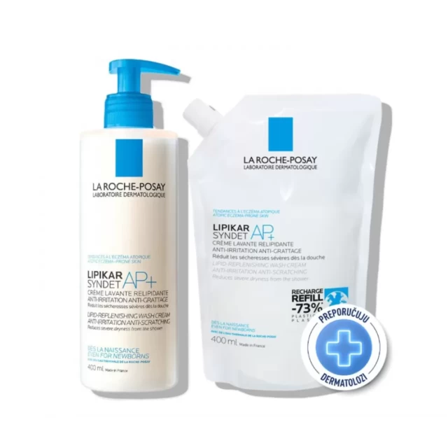 LA ROCHE POSAY LIPIKAR SYNDET AP+ KREMASTI GEL ZA TUŠIRANJE PROTIV NADRAŽENOSTI I SVRABA, 400 ML + REFILL PAKOVANJE, 400 ML