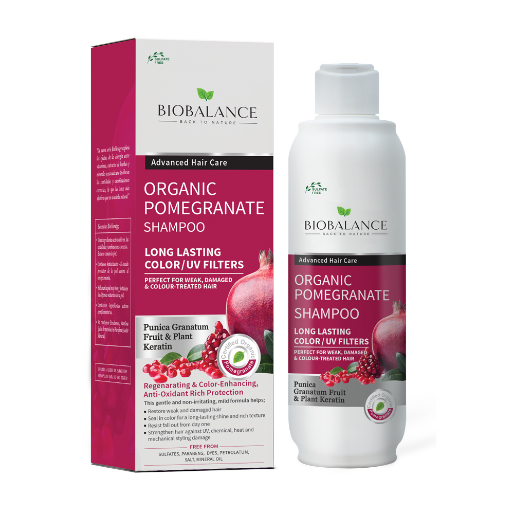 BIOBALANCE Organic Pomegranate Shampoo for Weak Damaged & Colored Hair 330 ml