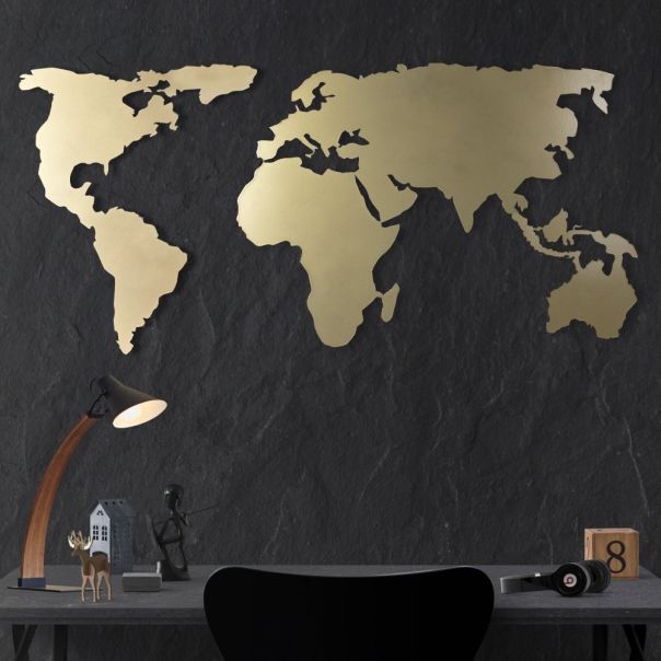 WALLXPERT Zidna dekoracija World map silhouette gold