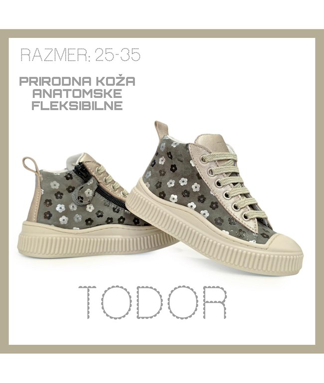 TODOR KOŽNE PATIKE - GREY FLOWERS (31-35)