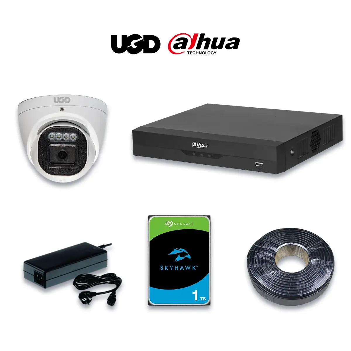 Komplet video nadzor Dahua XVR5104HS-I3 + 4x UGD B322A-HR21 2MP + 1TB HDD + prateća oprema