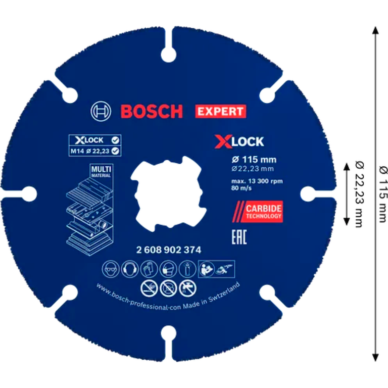 Bosch – EXPERT Carbide višenamenski disk X-LOCK 115mm, 10 komada displej – 2608902376