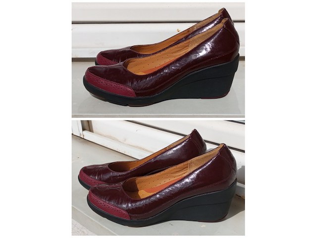`CLARKS` KOŽNE BORDO LAKOVANE CIPELE kao NOVO