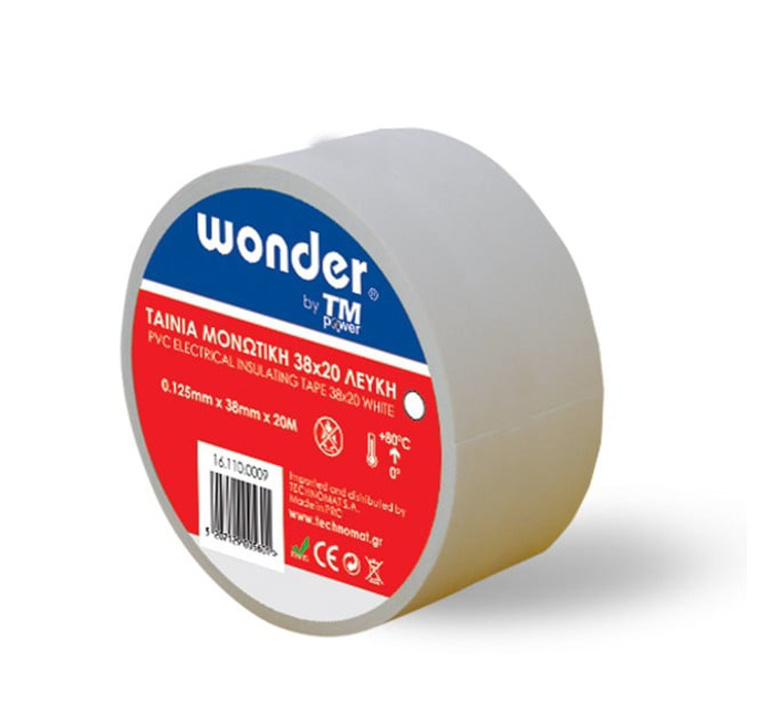 Traka izolir bela WONDER 0,125x38 mm 20 m