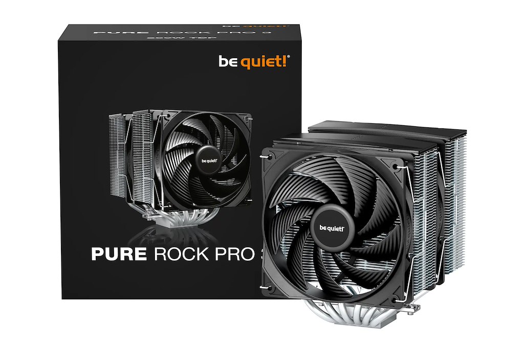 be quiet! PURE ROCK PRO 3 [LGA-1851 Default ILM and RL-ILM support/AM5], 250W TDP, Two Pure Wings 3 120mm PWM fan max. 34.8dB(A), 6 high-performance 6mm heat pipes with HDT technology