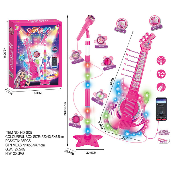 HK Mini mikrofon sa stalkom i gitarom, roze